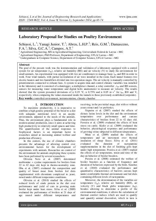 (PDF) Laboratory Proposal for Studies on Poultry Environment