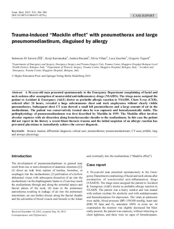 (PDF) Trauma-induced “Macklin effect” with pneumothorax and large ...