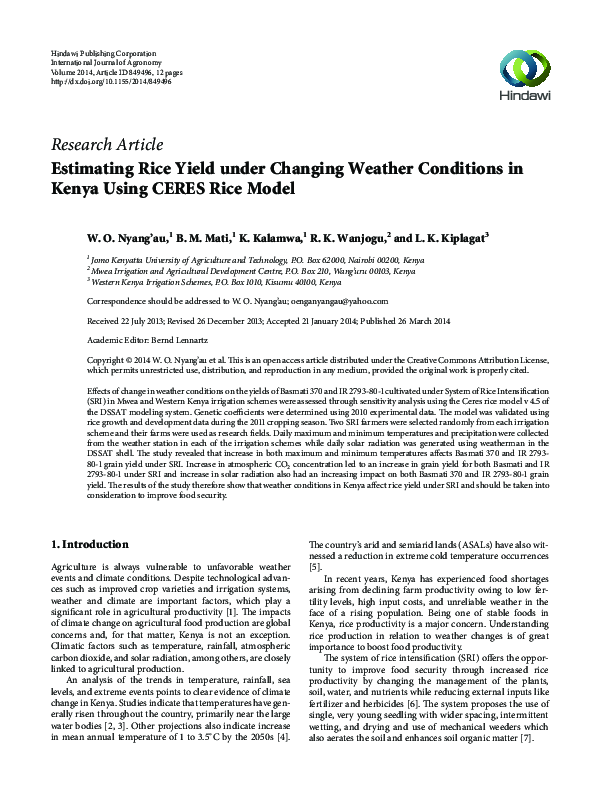 (PDF) Estimating Rice Yield under Changing Weather Conditions in Kenya ...