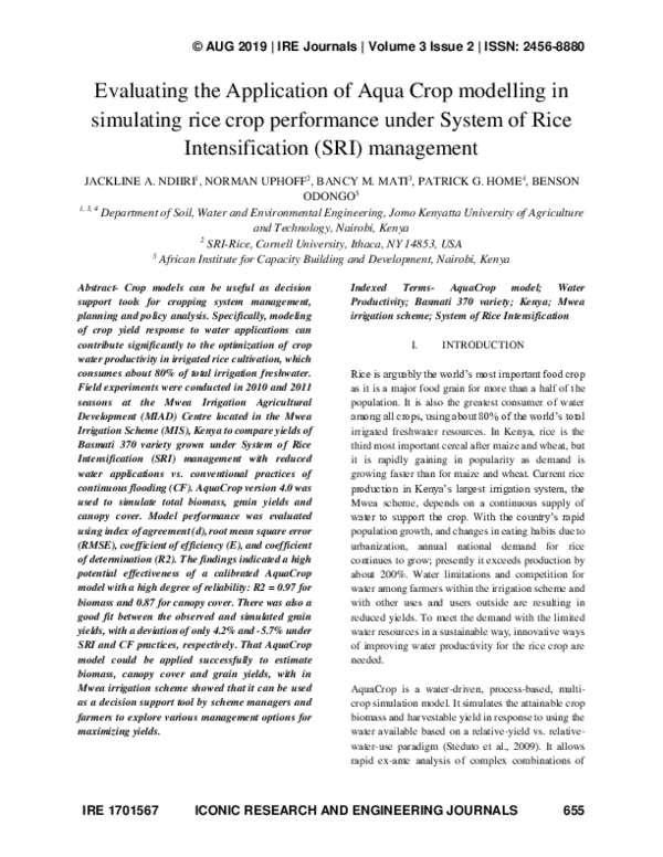 (PDF) Evaluating the Application of Aqua Crop modelling in simulating ...