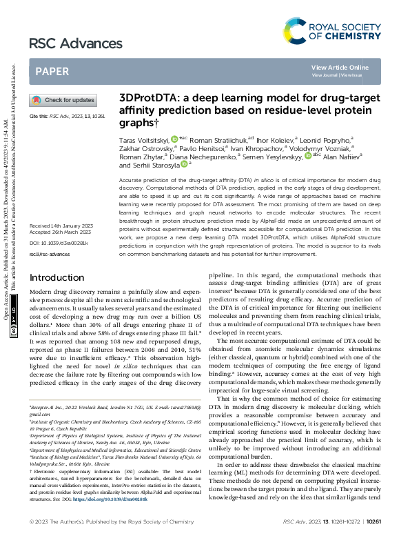 Pdf 3dprotdta A Deep Learning Model For Drug Target Affinity Prediction Based On Residue