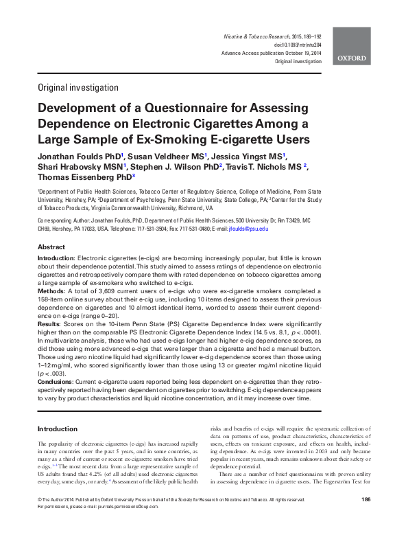 (PDF) Development of a Questionnaire for Assessing Dependence on ...