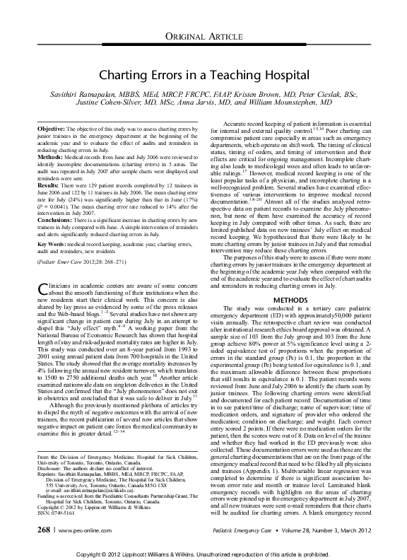 (PDF) Charting Errors in a Teaching Hospital