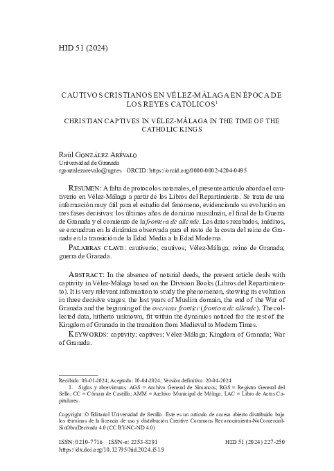 (PDF) Cautivos cristianos en Vélez-Málaga en época de los Reyes Católicos