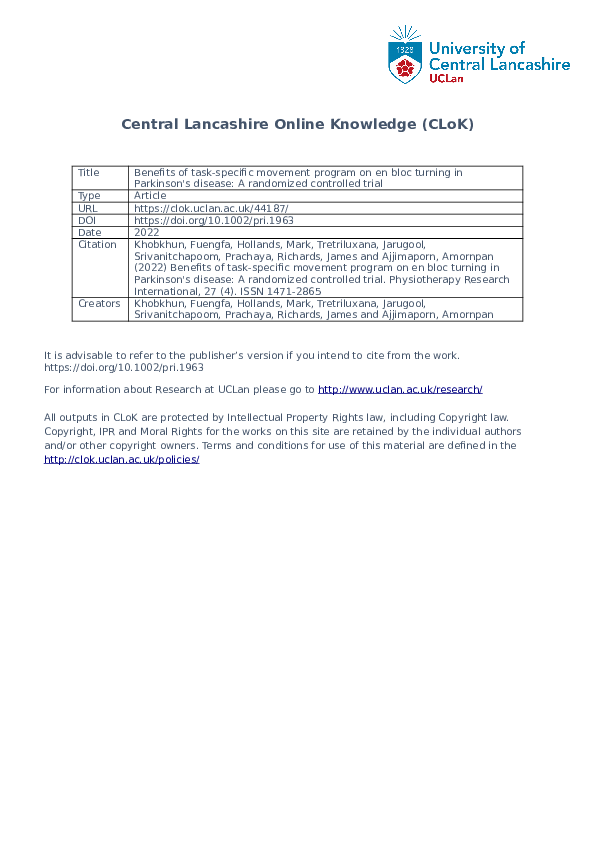 (PDF) Benefits of task‐specific movement program on en bloc turning in ...