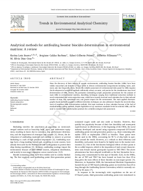 (PDF) Analytical methods for antifouling booster biocides determination ...