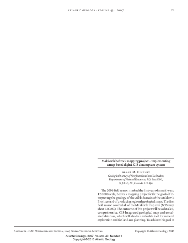 (PDF) Abstract: Makkovik bedrock mapping project - implementing a map-based digital GIS data ...