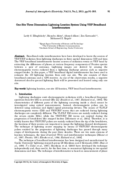 (PDF) One Site Three Dimensions Lightning Location System Using VHF Broadband Interferometers