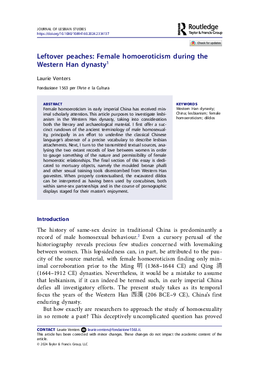 (PDF) Leftover peaches: Female homoeroticism during the Western Han dynasty