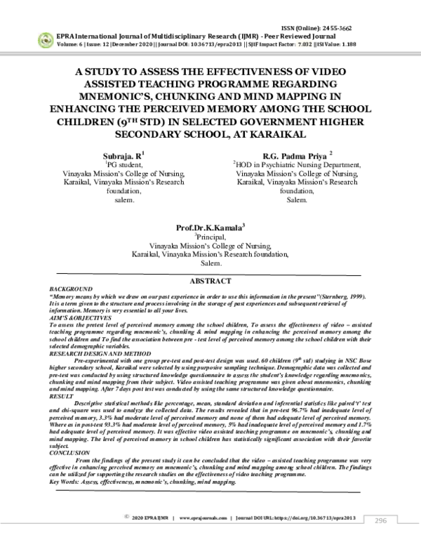 (PDF) A STUDY TO ASSESS THE EFFECTIVENESS OF VIDEO ASSISTED TEACHING PROGRAMME REGARDING ...