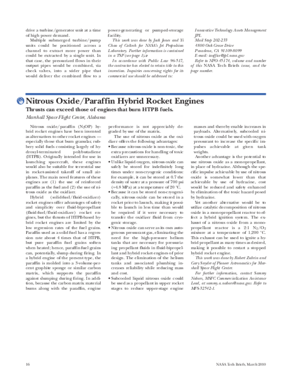 (PDF) Nitrous Oxide/Paraffin Hybrid Rocket Engines