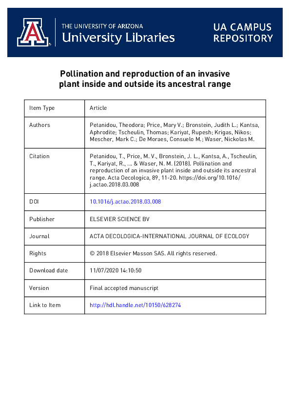 (PDF) Pollination and reproduction of an invasive plant inside and ...