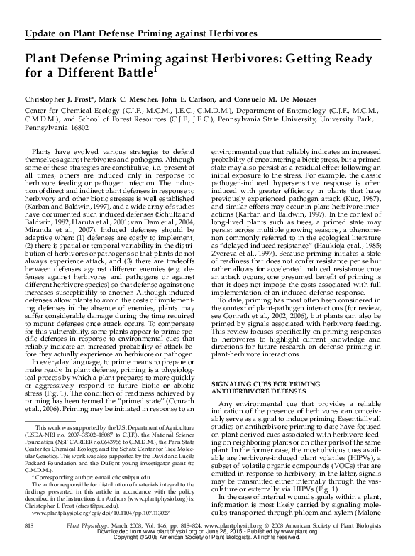 (PDF) Plant Defense Priming against Herbivores: Getting Ready for a ...