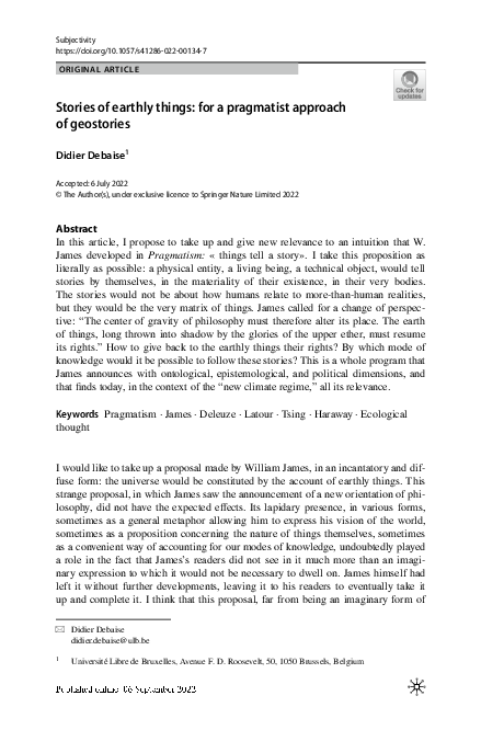 (PDF) Stories of earthly things: for a pragmatist approach of geostories