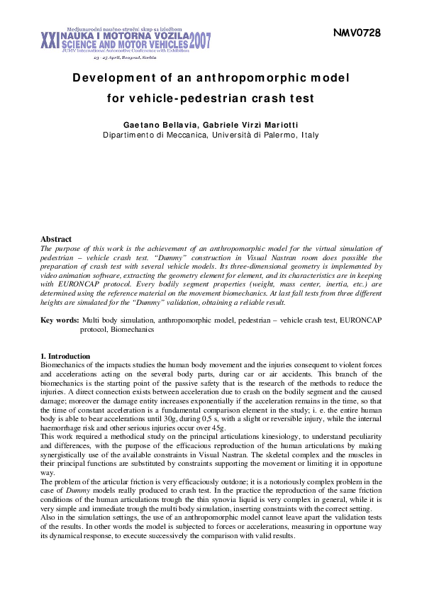 (PDF) Development of an Anthropomorphic Model for Vehicle-pedestrian ...