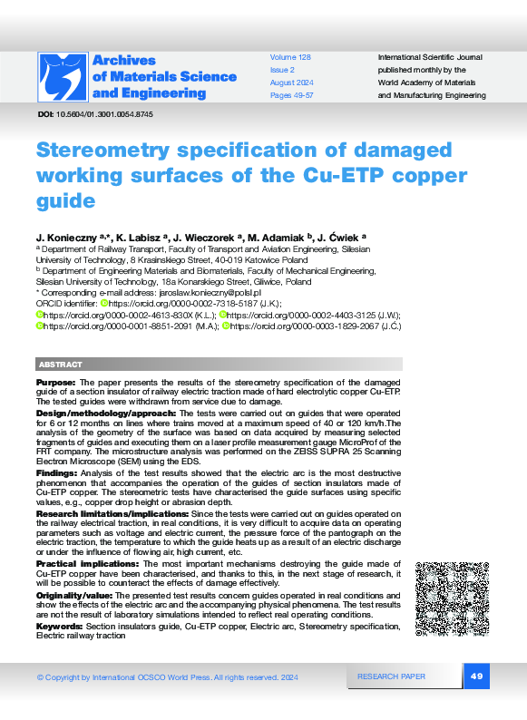 (PDF) Stereometry specification of damaged working surfaces of the Cu ...