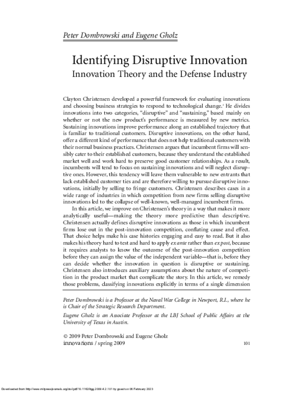 (PDF) Identifying Disruptive Innovation: Innovation Theory and the ...