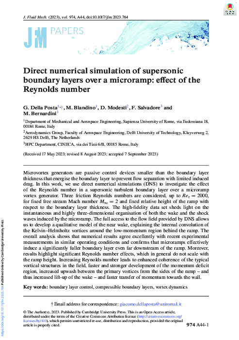 (PDF) Direct numerical simulation of supersonic boundary layers over a microramp: effect of the ...