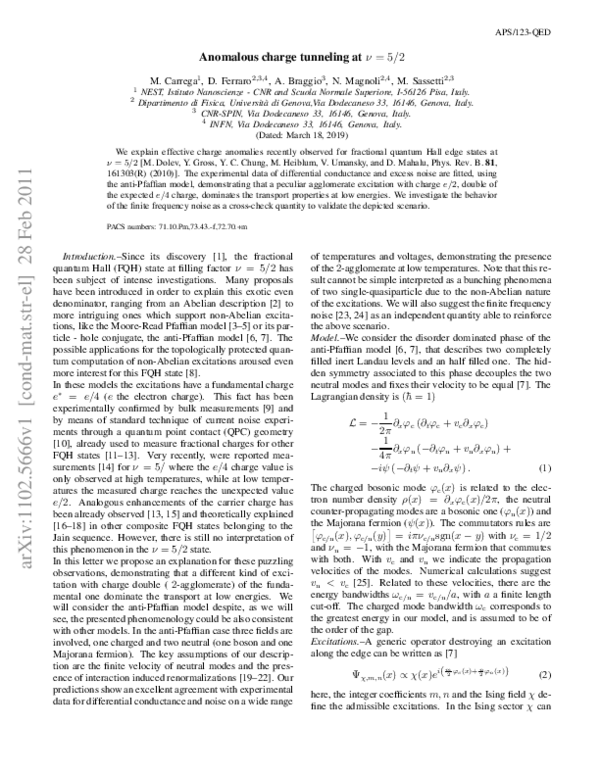 (PDF) Anomalous charge tunneling at \nu = 5/2