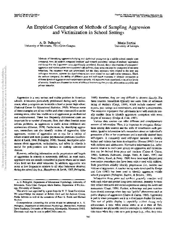 (PDF) An empirical comparison of methods of sampling aggression and victimization in school settings