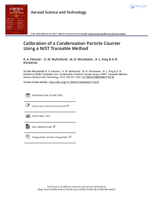 (PDF) Calibration of a Condensation Particle Counter Using a NIST Traceable Method