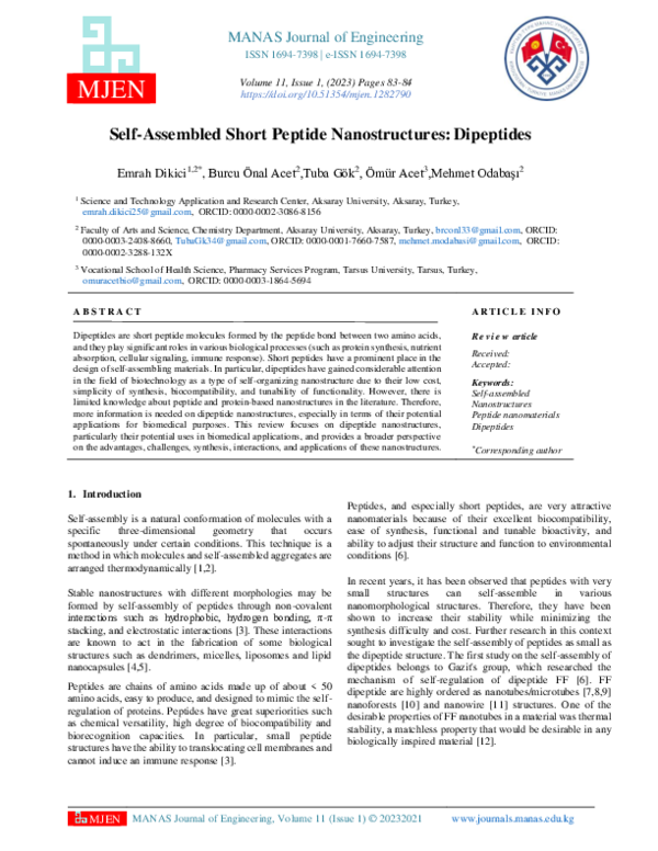 (PDF) Self-Assembled Short Peptide Nanostructures: ‘’Dipeptides’’