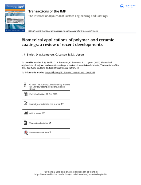 (PDF) Biomedical applications of polymer and ceramic coatings: a review ...