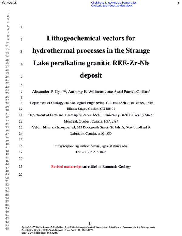 (PDF) Lithogeochemical Vectors for Hydrothermal Processes in the ...