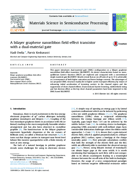 (PDF) A bilayer graphene nanoribbon field-effect transistor with a dual-material gate