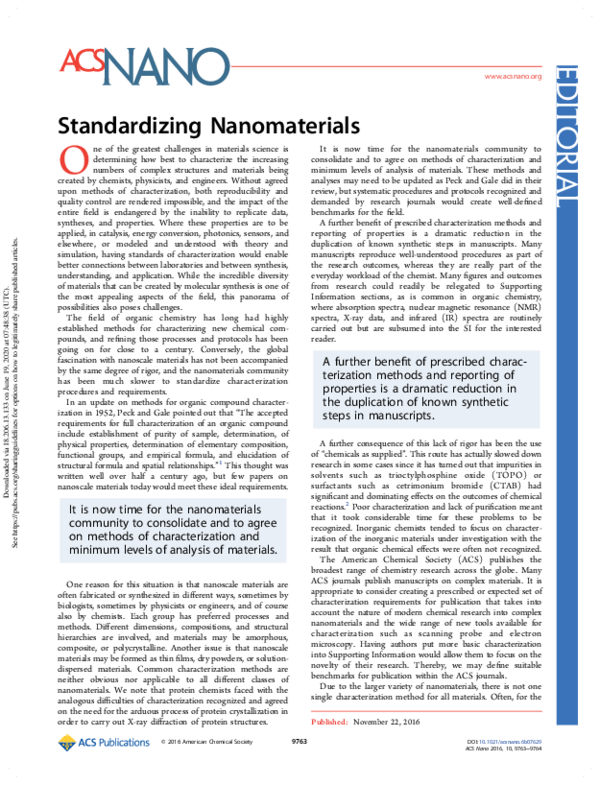 (PDF) Standardizing Nanomaterials (PDF) Standardizing Nanomaterials