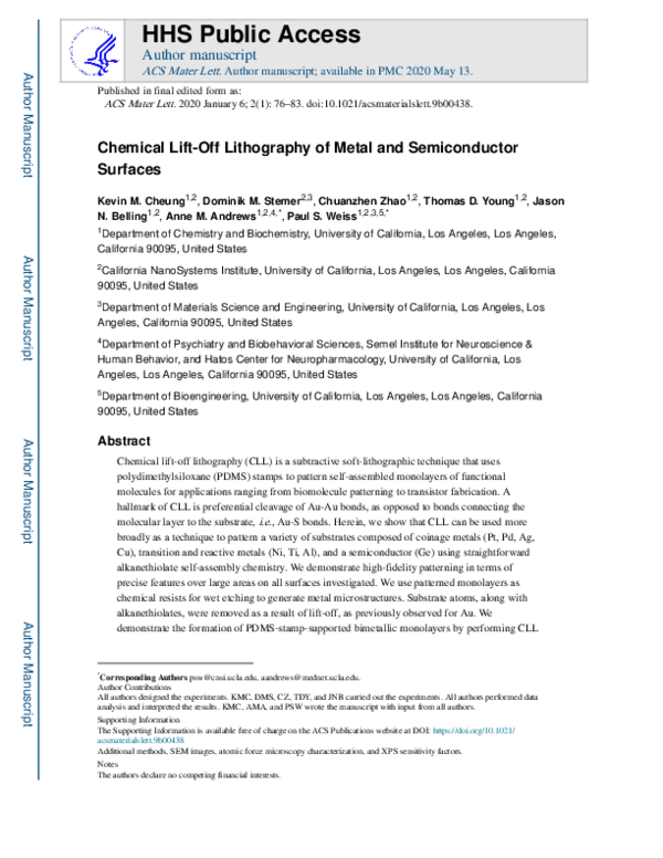 (PDF) Chemical Lift-Off Lithography of Metal and Semiconductor Surfaces