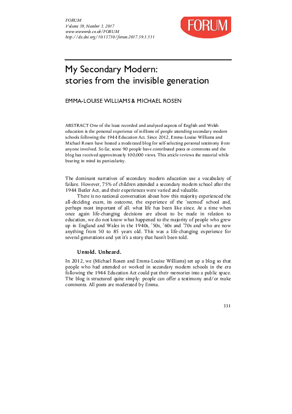 (PDF) My Secondary Modern: stories from the invisible generation