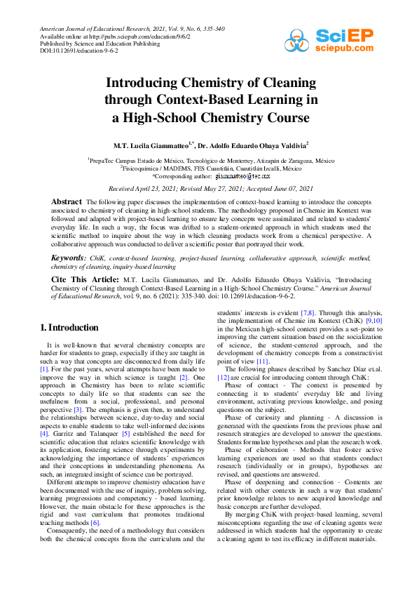 (PDF) Introducing Chemistry of Cleaning through Context-Based Learning ...