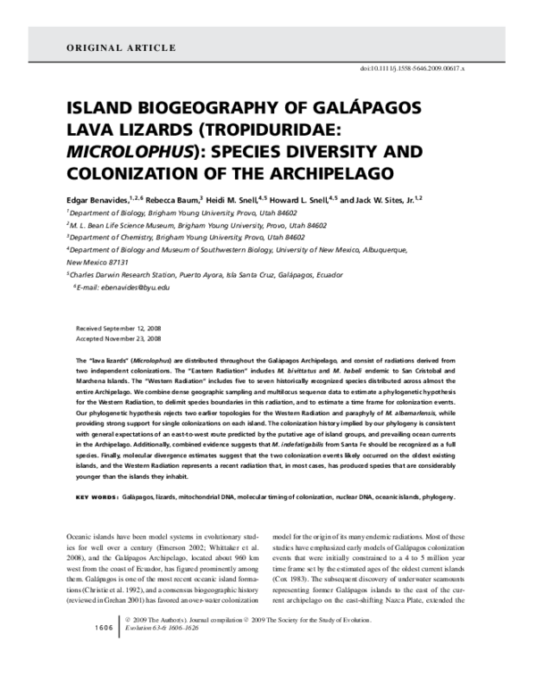 (PDF) Island Biogeography of Galápagos Lava Lizards (Tropiduridae ...