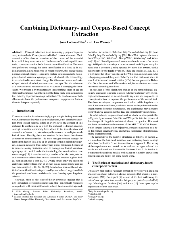 (PDF) Combining Dictionary- and Corpus-Based Concept Extraction