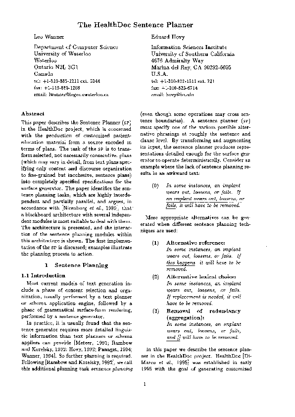 (PDF) The HealthDoc Sentence Planner | LEO WANNER - Academia.edu