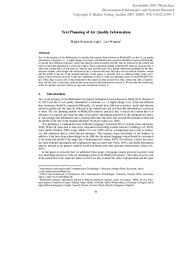 (PDF) Text Planning of Air Quality Information