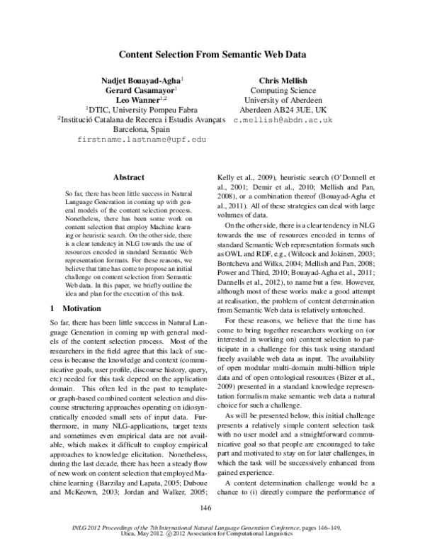 (PDF) Content Selection From Semantic Web Data