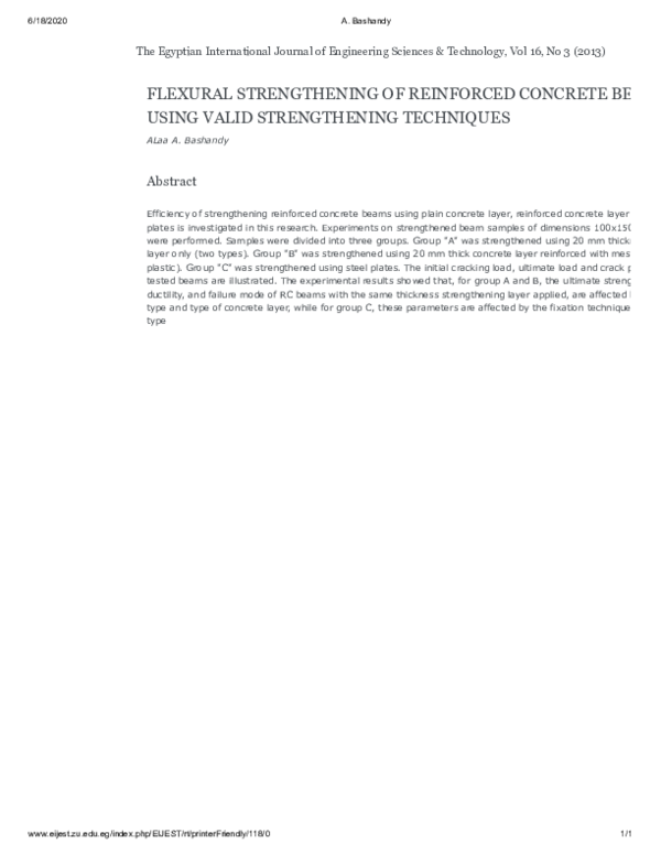 (PDF) Flexural Strengthening of Reinforced Concrete Be Using Valid Strengthening Techniques