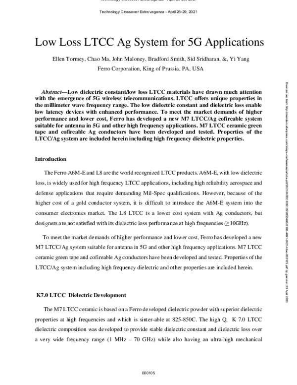 (PDF) Low Loss LTCC Ag System for 5G Applications