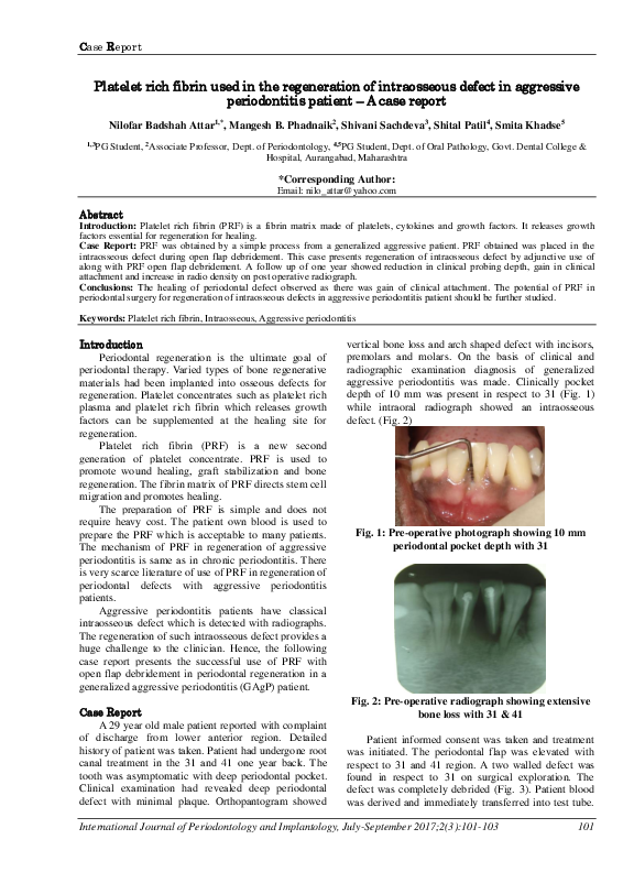 (PDF) Platelet rich fibrin used in the regeneration of intraosseous ...