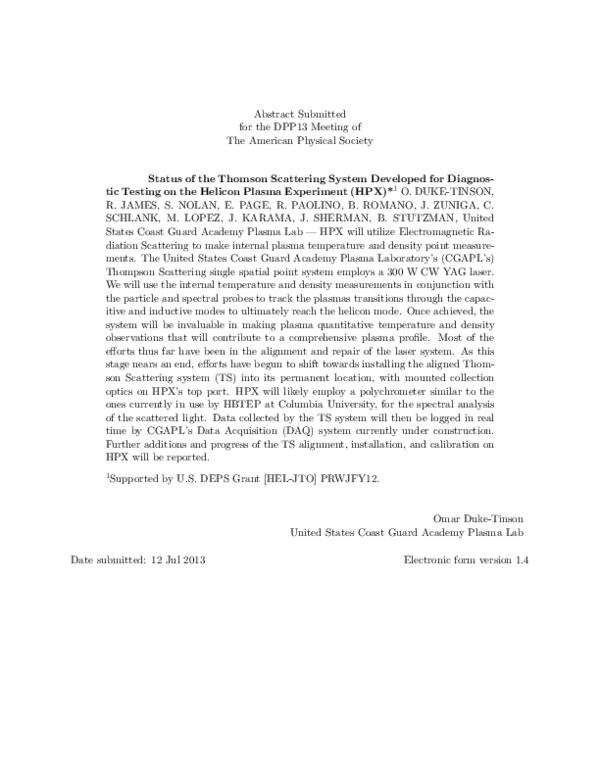 (PDF) Status of the Thomson Scattering System Developed for Diagnostic ...