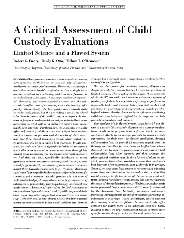 (PDF) A Critical Assessment of Child Custody Evaluations