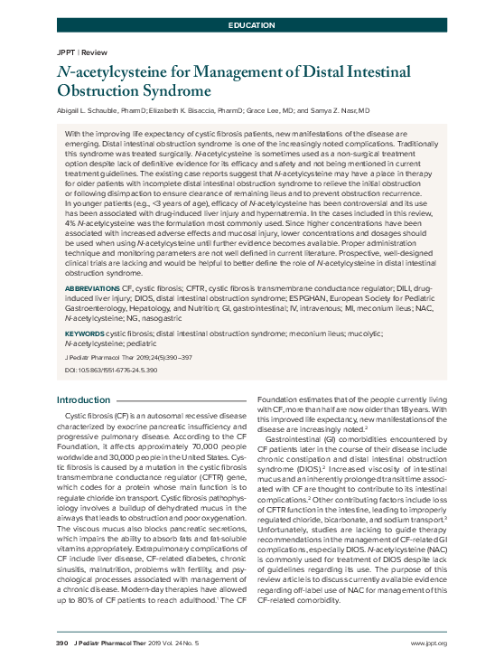 (PDF) N-acetylcysteine for Management of Distal Intestinal Obstruction ...