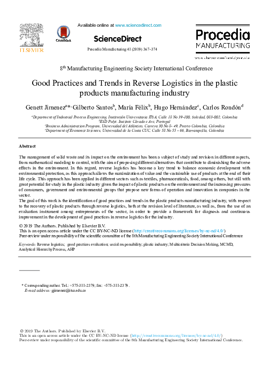 (PDF) Good Practices and Trends in Reverse Logistics in the plastic products manufacturing industry