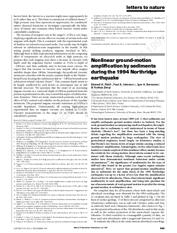 (PDF) Nonlinear ground-motion amplification by sediments during the ...