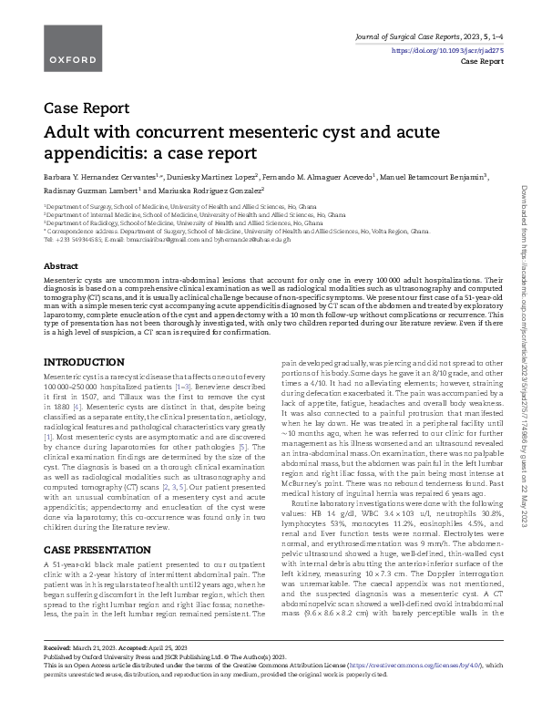 (PDF) Adult with concurrent mesenteric cyst and acute appendicitis: a ...