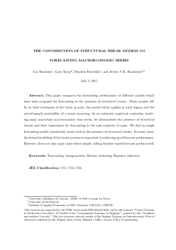 Pdf Appendix To The Contribution Of Structural Break Models To Forecasting Macroeconomic Series