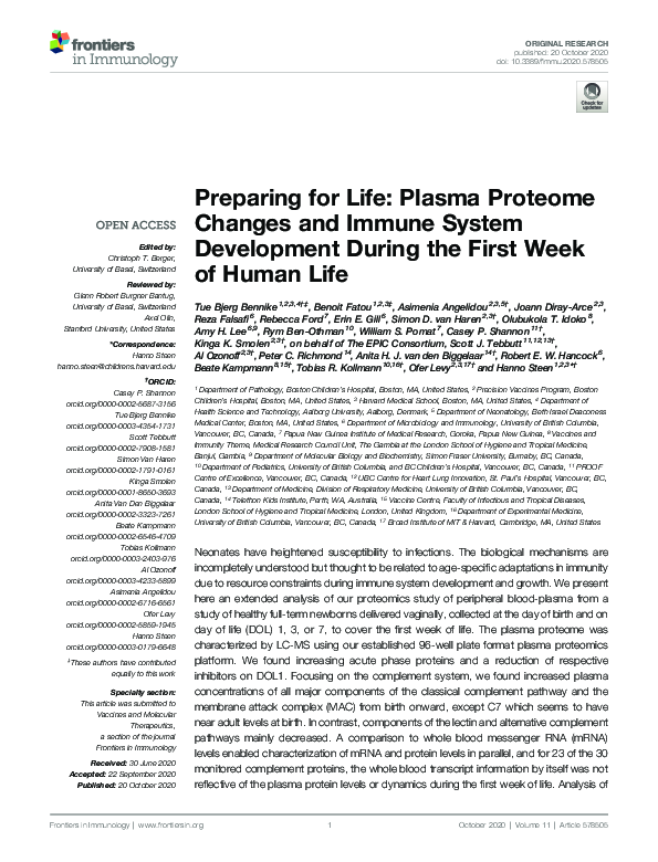 (PDF) Preparing for Life: Plasma Proteome Changes and Immune System Development During the First ...