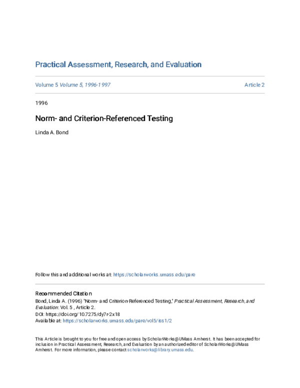 Pdf Norm And Criterion Referenced Testing